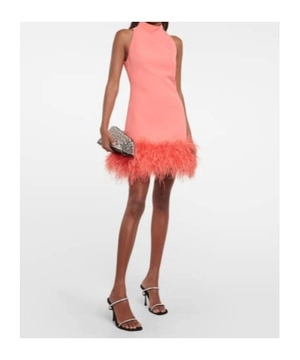 Safiyaa Feather-trimmed Crepe Mini Dress