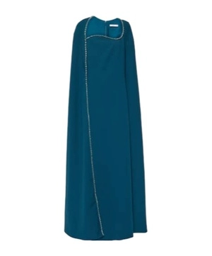 SAFIYAA LONDON Mattia Embellished Caped Crêpe Gown - Blue