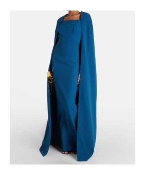 SAFIYAA LONDON Cinza Caped Crepe Gown