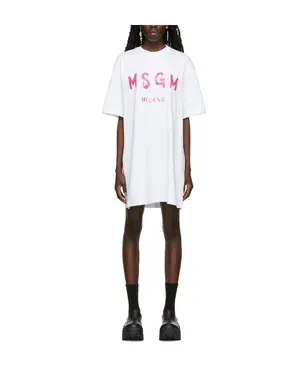 MSGM Logo Print Round-neck Dress