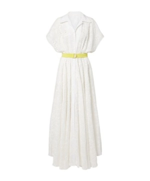 Norma Kamali Belted Broderie Anglaise Cotton Shirt Dress - White