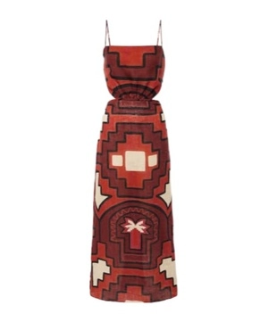 Johanna Ortiz Printed Cutout Linen Midi Dress - Red