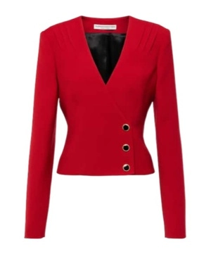 Alessandra Rich Pleated Wool Blazer - Red