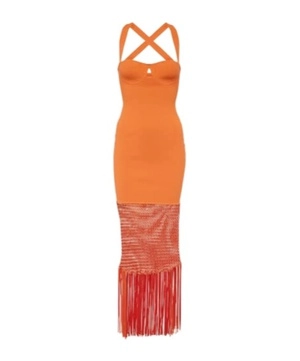 Galvan Fringed Midi Dress - Orange