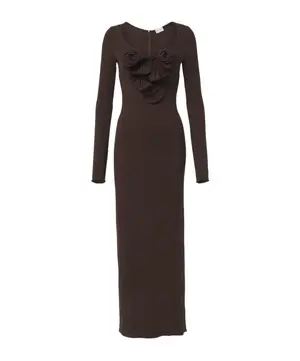 Magda Butrym Floral-applique Jersey Maxi Dress - Brown