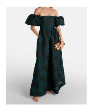 Rebecca Vallance Off-shoulder Puff Sleeve Gown With Gold And Silver Thread Detail