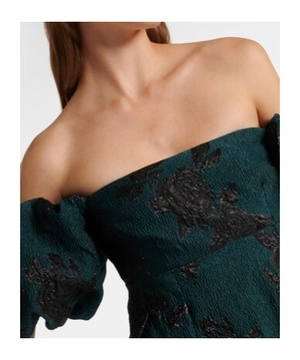 Rebecca Vallance Off-shoulder Puff Sleeve Gown With Gold And Silver Thread Detail