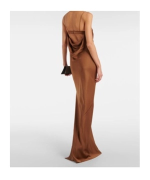 Alex Perry Cutout Draped Satin Crêpe Gown - Brown