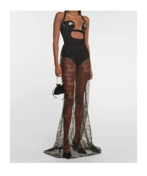 NENSI DOJAKA Cutout Sequin Lace-trimmed Gown