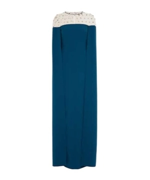 SAFIYAA LONDON Ambere Embroidered Cape-detail Gown - Blue