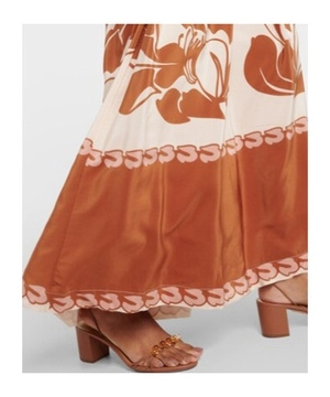 ADRIANA DEGREAS Printed Puff Sleeve Silk Maxi Dress - Brown