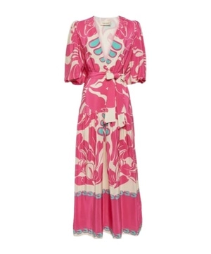 ADRIANA DEGREAS Puff-sleeve Silk Maxi Dress - Red