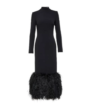 David Koma Feather-trimmed Cady Midi Dress - Black