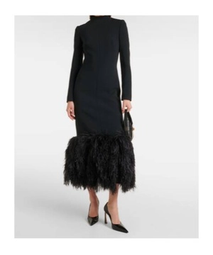 David Koma Feather-trimmed Cady Midi Dress