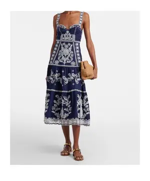 Farm Rio Embroidered Cotton Midi Dress