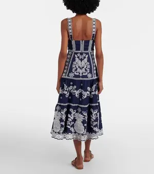 Farm Rio Embroidered Cotton Midi Dress