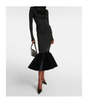 David Koma High Neck Flounced Jersey Midi Dress