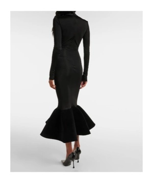 David Koma High Neck Flounced Jersey Midi Dress