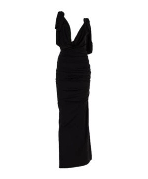 Attico Ruched Draped Jersey Gown - Black