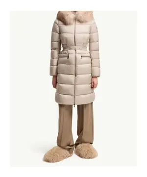 Moncler Boedic Hooded Shearling-trimmed Long Down Jacket