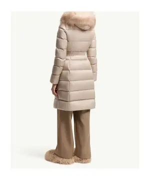 Moncler Boedic Hooded Shearling-trimmed Long Down Jacket