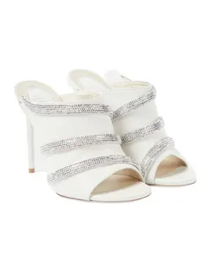 Rene Caovilla Sally Embellished Leather Mules - White