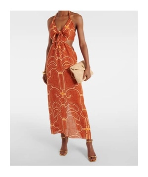 Johanna Ortiz Printed Cutout Linen Maxi Dress