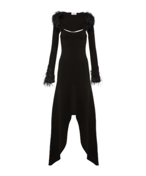 Attico Feather-trimmed Jersey Midi Dress - Black