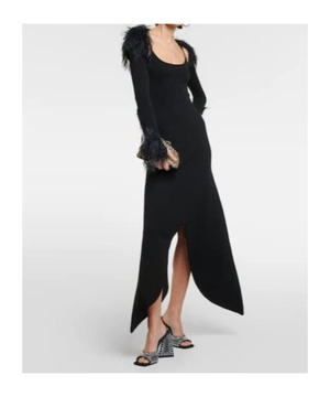 Attico Feather-trimmed Jersey Midi Dress