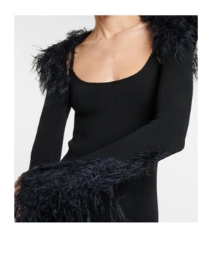 Attico Feather-trimmed Jersey Midi Dress