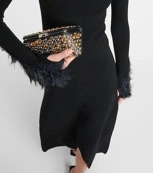 Attico Feather-trimmed Jersey Midi Dress