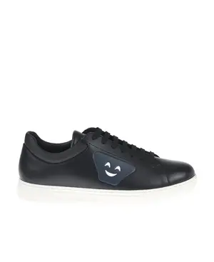 Emporio Armani Round Toe Lace-up Sneakers - Black