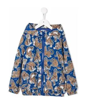 Kenzo Teen Tiger-print Zip-up Hooded Windbreaker - Blue