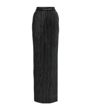 Alex Perry Column Embellished Pinstripe Velvet Maxi Skirt - Black