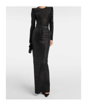 Alex Perry Column Embellished Pinstripe Velvet Maxi Skirt