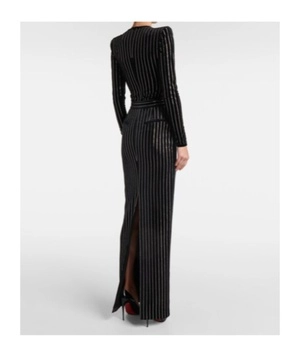 Alex Perry Column Embellished Pinstripe Velvet Maxi Skirt