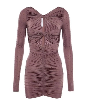 Alex Perry Embellished Cutout Ruched Minidress - Brown