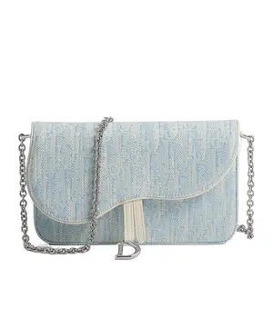 Dior Medium Saddle Pouch With Chain - Sky-blue