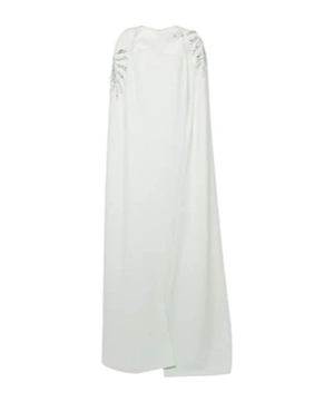 SAFIYAA LONDON Mattia Embellished Caped Crepe Gown - White
