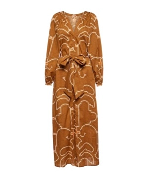 Johanna Ortiz Printed Balloon-sleeve Cotton Maxi Dress - Brown
