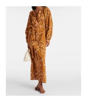 Johanna Ortiz Printed Balloon-sleeve V-neck Cotton Maxi Dress