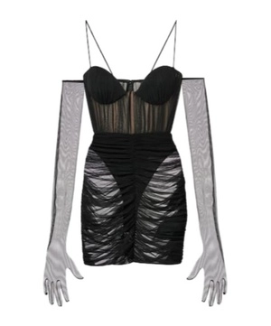 Alex Perry Ruched Sheer Bustier Dress - Black