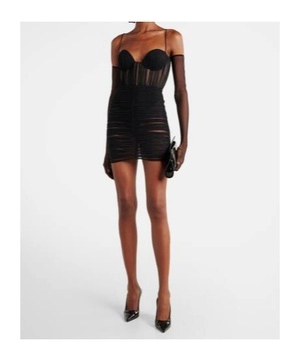 Alex Perry Ruched Sheer Bustier Dress