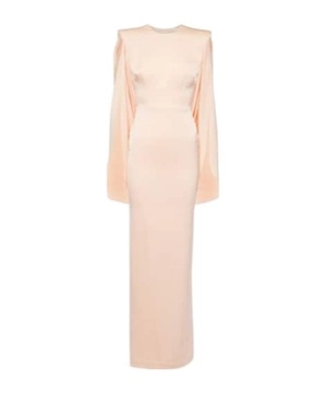 Alex Perry Caped Crepe Satin Gown - Nude