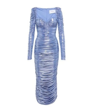 Alex Perry Ruched Lamé Midi Dress - Blue