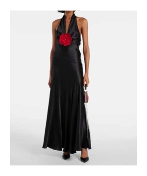 RODARTE Floral Appliqué Satin Maxi Dress