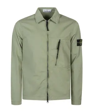 Stone Island Logo Patch Zipped Overshirt - Sage