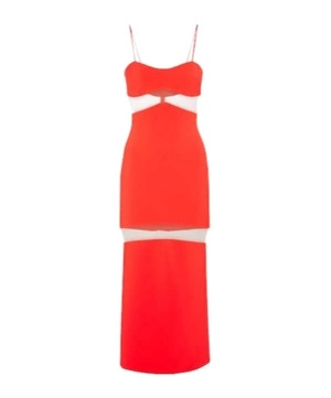 David Koma Cady And Mesh Midi Dress - Orange
