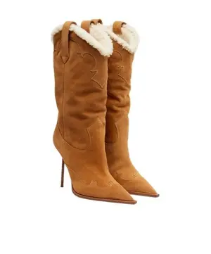Paris Texas Suede Cowboy Boots With Stiletto Heels - Brown