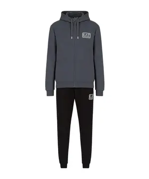 EA7 Hooded Zip-up Sports Suit With Logo Detail - Black